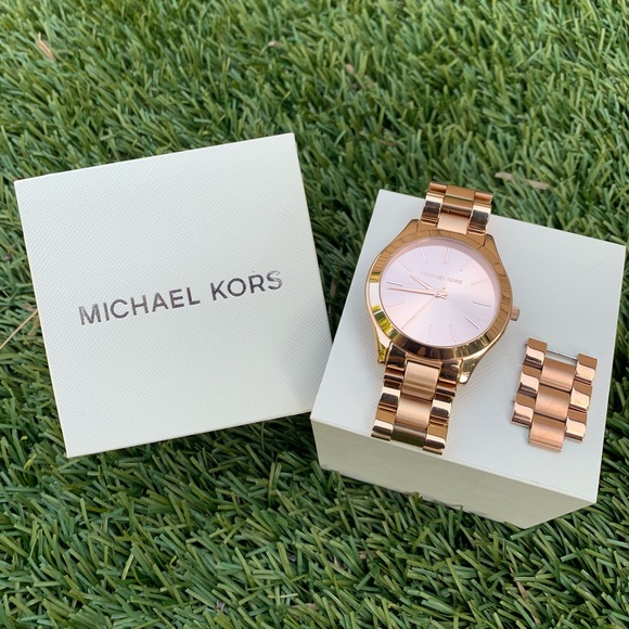 Michael Kors | Accessories | Oversized Slim Runway Rose Goldtone Watch ...